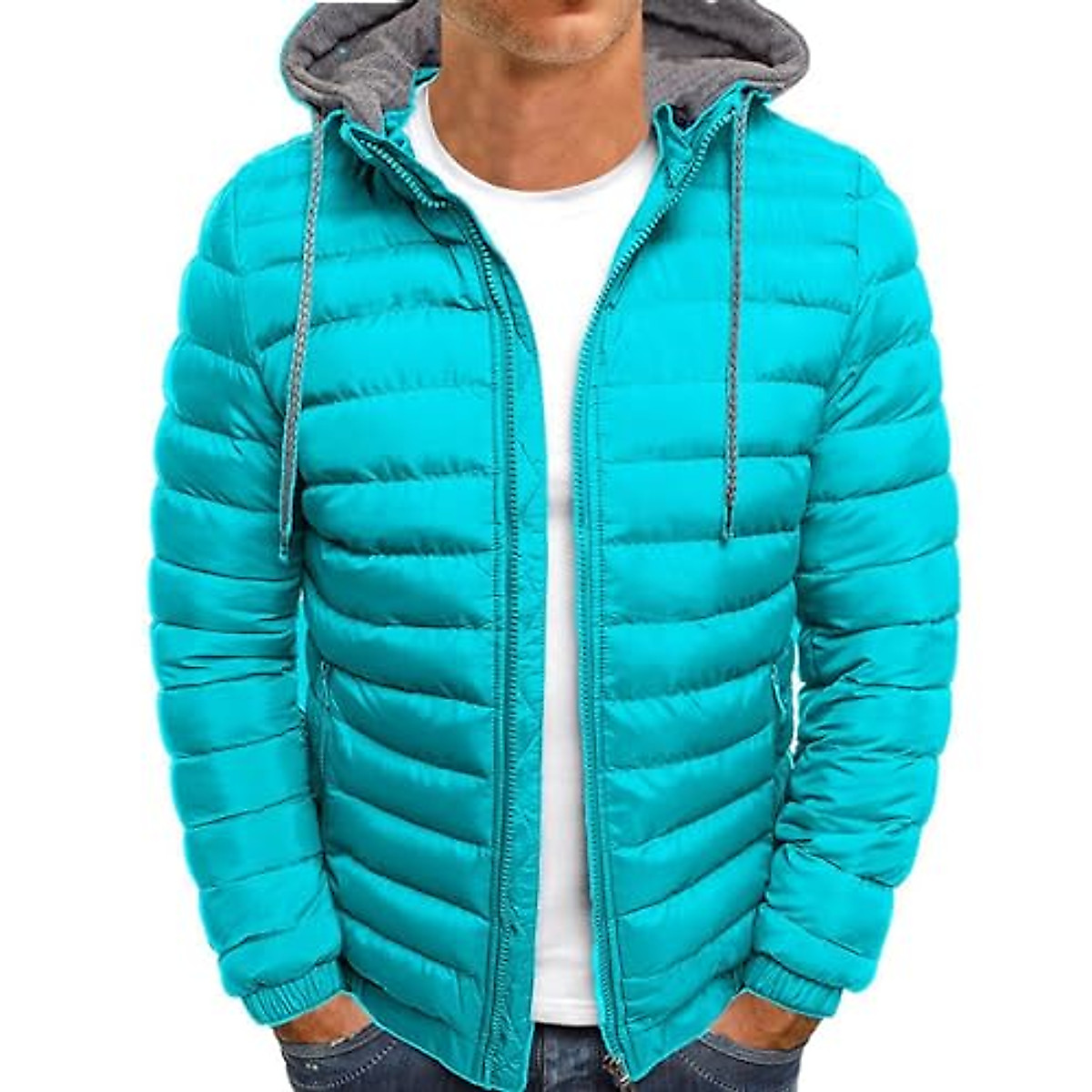 Ymosrh Down Jacket Men Hiking, Hooded Lightweight Puffer Jacket Winter Coat Packable Jacket Bubble for Mens Jacket Large Coat Jacket Chamarra para Hombre Invierno Coat Jacket Coats (M, Sky Blue)