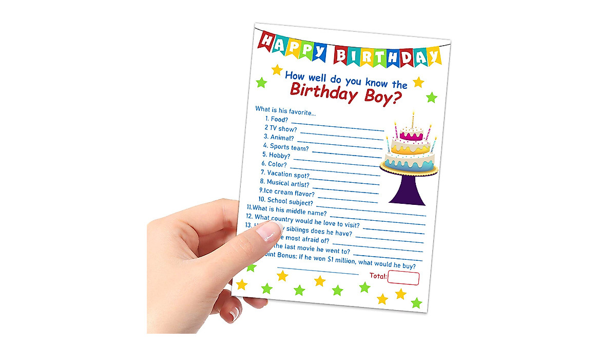 Engaging Birthday Game Cards for Boys' Parties