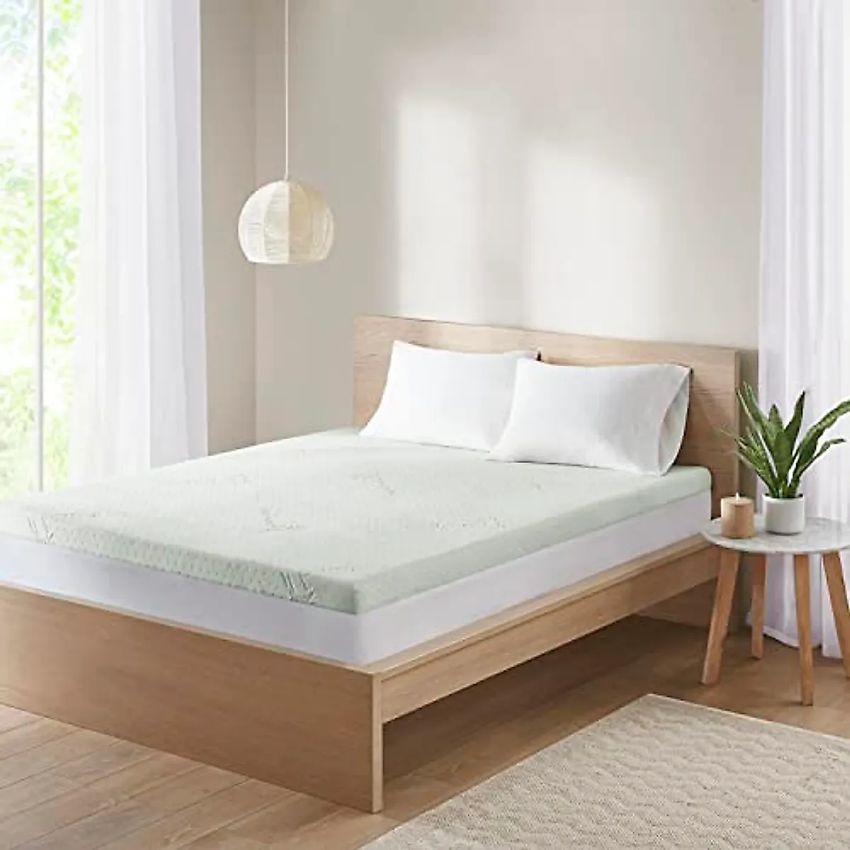 Clean Spaces 3 Inch Green Tea Infused Memory Foam Pad Mattress Topper with Removable & Machine- Washable Rayon (from Bamboo) Cooling -Cover, Luxurious All Season Enhanced -Bed Support, Twin Green