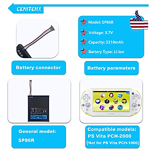 CENIFENX SP86R 3.7V 2210mAh Battery Replacement for Sony Playstation PS Vita PCH-2000 PCH-2007 Battery, with Repair Tool Kit