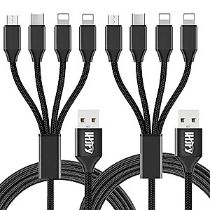 LHJRY 2Pack Multi Charging Cable Multiple Charger Cord 6.6ft 4 in 1 Universal USB Charge Cord USB to Type-C/Micro USB Fast Charging Cord Compatible Cell Phones and More