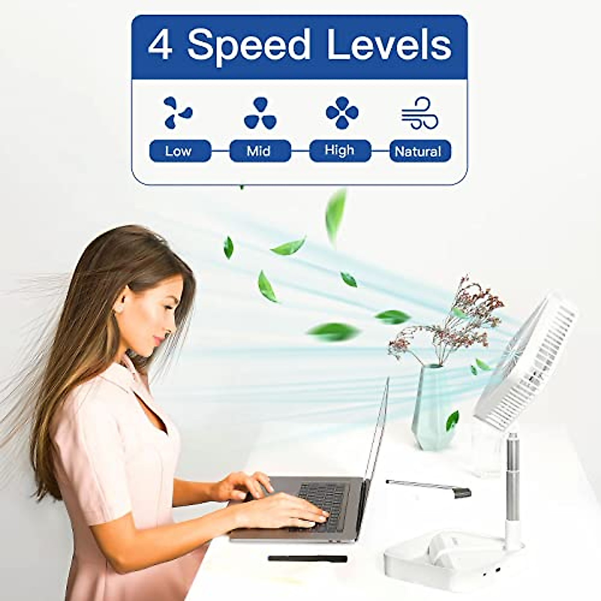 Comix Portable Pedestal Fan, Folding Desk Fan with Adjustable Height, 7200mah Rechargeable Battery Powered Fan for Personal Bedroom Office Outdoor Camping Fishing