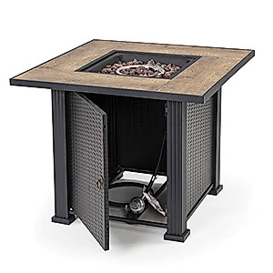 Nuu Garden 30 Inch 40,000 BTU Propane Gas Fire Pit Table, Steel and Wicker Square Outdoor Fire Table with Lid, Lava Rocks, ETL Certification, for Balcony, Patio, Garden, Party, Black