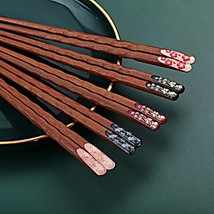Cooking Wooden Japanese Chopsticks Reusable-Personalized Chopsticks Dishwasher Safe, Fancy Fun Sushi Easy Chopsticks