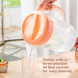 2Pcs Plastic Pitcher with Lid Large Clear Water Carafe Jug Ice Tea Pitcher Lemonade Juice Beverage Jar with Strainer Cover Handle Measurements for Hot Cold Coffee Drink (Pink,1 Gallon/4L)