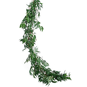 Artiflr 2 Pack Artificial Hanging Leaves Vines, 5.7 Ft Fake Willow Leaves Twigs Silk Plant Leaves Garland String in Green for indoor/outdoor Wedding Decor Party Supplies Greenery Crowns Wreath