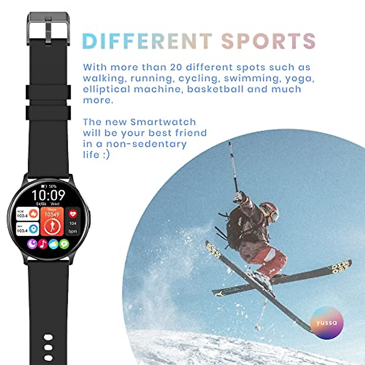 yussa Smartwatch Answer/Make Calls | Speaker | 1.32 '' HD Full Screen | AI Assistant | Android Smartwatch & iPhone Compatible | Fitness & Health Tracking | +20 Sports | for Man and Woman