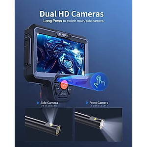 DEPSTECH 5" IPS Display Endoscope, Dual Lens Inspection Camera with Light, 7.9 mm HD Borescope, Sewer Camera with LED Flashlight, 32 GB, 5000 mAh Battery, Carrying Case, Detachable Snake Camera-16.5ft
