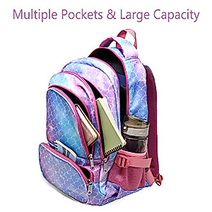 BLUEFAIRY Mermaid Backpack for Girls Elementary School Bags for Kids Primary School Cute Book Bags Fish Scale Child Gifts Presents Travel Mochila Sirenpara Niñas Lightweight 17 Inch (Rose)