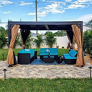 PURPLE LEAF Outdoor Louvered Pergola 10' × 13' Patio Hardtop Gazebo Sun Shade Shelter Outside Canopy with Metal Adjustable Roof for Beach Deck Backyard Garden, Curtains and Netting Included
