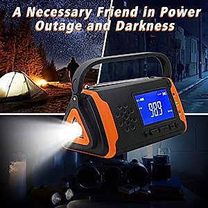 Emergency Weather Crank Radio 4000mAh - Portable, Solar Powered, Hand Crank, AM/FM/NOAA Weather Alert Radio, Aux Music Play, USB Cell Phone Charger, SOS Alarm, LED Flashlight for Hurricanes,Tornadoes