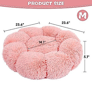 SENNAUX Cat Bed - Cute, Washable Pink Donut Bed for Indoor Cats and Small Dogs, Soft, Fluffy, Anti-Anxiety, Self-Warming, Blush Pink