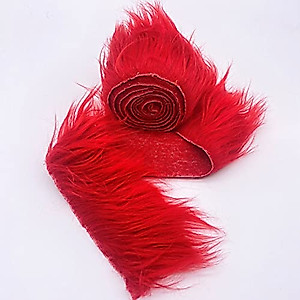 Craft Faux Fur Fabric Pre Cut Rolls - 2"x60" Fur Ribbon Faux Mohair Fabric Fur Strips - Super Soft Craft Fur Trim Fuzzy Fabric - Faux Fur for Crafts, Costumes & Decoration - Red - 2x60