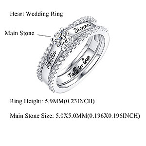 AILIN Personalized Twisted CZ Promise Rings with Name Engraved 925 Sterling Silver Wedding Bands Gift for Women Mother's Day Engagement Jewelry Square Heart Shape