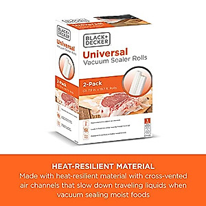 Black + Decker Vacuum Sealer Bags 8" x 20" Rolls, 2 Count, Use for Sous Vide or Meal Prep, BPA Free, Dishwasher Safe, Tear Resistant, Safe to Microwave, Boil, or Freeze