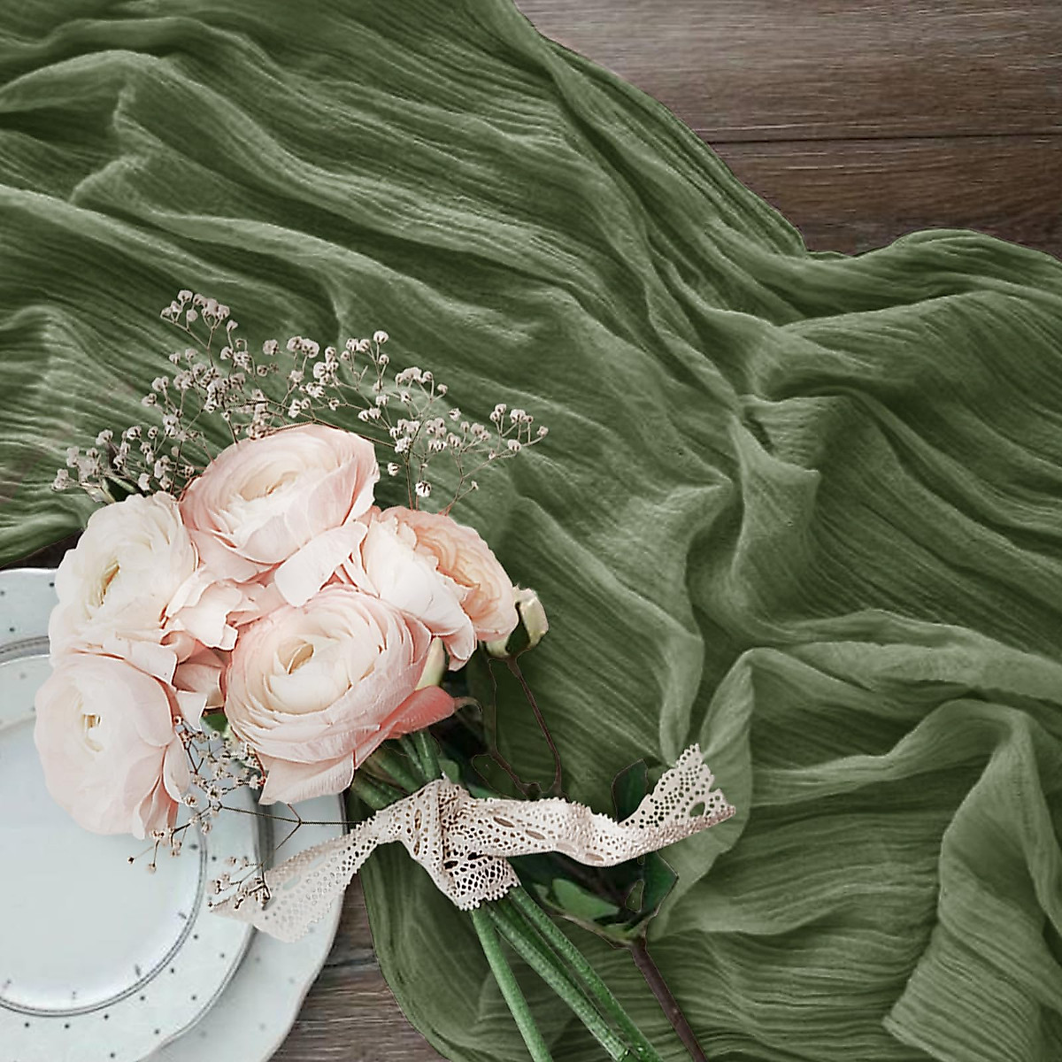 NOSTHEART Sage Green Cheesecloth Table Runner 10Ft Boho Table Runner Gauze Cheese Cloth Table Runner Rustic Sheer Table Runner for Party Wedding Bridal Baby Shower Birthday Table Decoration
