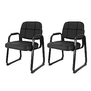 CLATINA Classic Reception Chair with Padded Armrests and Sled Base, Ergonomic Guest Chair for Office Conference Waiting Meeting Room, Black (2 Pack)
