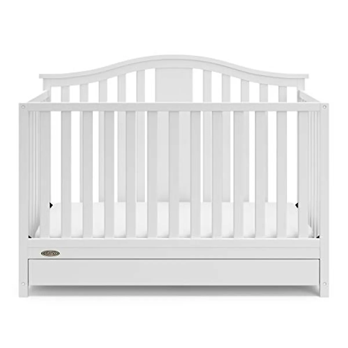 Graco Solano 4-in-1 Convertible Crib with Drawer (White) – GREENGUARD Gold Certified, Crib with Drawer Combo, Includes Full-Size Nursery Storage Drawer, Converts to Toddler Bed and Full-Size Bed