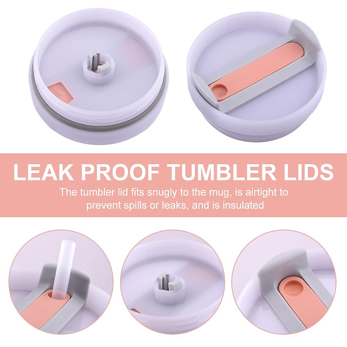 2 Pack Tumbler Lids for Stanley Cup, 40oz Tumbler Cover Spill Proof, Replacement Lid for Stanley Cup Accessory, with 2 Replacement Straws and 2 Straw Cleaning Brushes