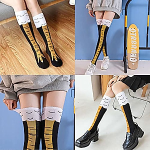 Crazy Funny Chicken Leg Socks - Funky Novelty Turkey Feet Socks for Women Girls Female Kids & Cool Animal Cartoon Cosplay Gifts Gadgets | Yellow Black 1 Pair Knee-high 1 Pair Over-knee
