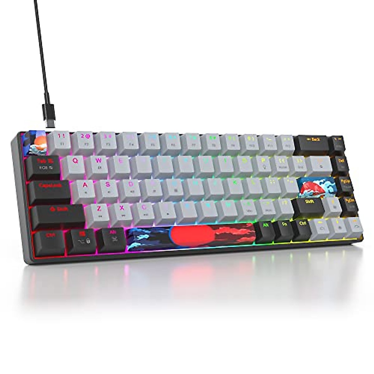 Mosptnspg Protable 60% Percent Gaming Keyboard Mechanical, Mini Compact RGB Backlit 68 Keys Wired Office Keyboard with red Switch for Mac/Win/PC/ps4/ps5/xbox(Dolch/red Switch 68)