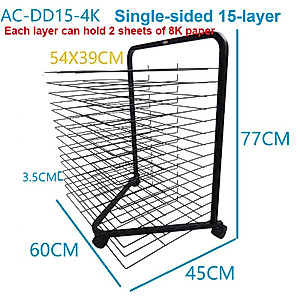 Drying Rack, 15-Shelf Mobile Classrooms Drying Rack with Detachable Steel Wire Shelves for Works of Art Studios and Home Use, Black Powder Coated Finish, Drying & Print Racks