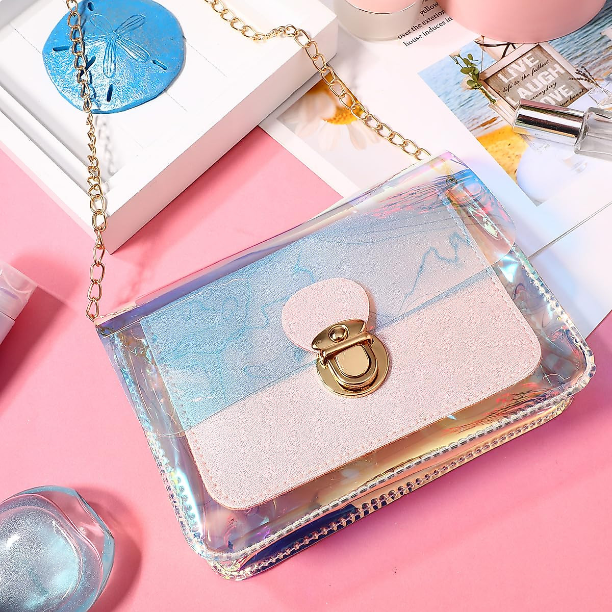 KESYOO Holographic Purse Iridescent Purse Transparent Shoulder Bag Clear Crossbody Bag Fashion Mini Handbag Cute Mini Bag Jelly Purses Chain Bags for Women Girls Ladies 1PC