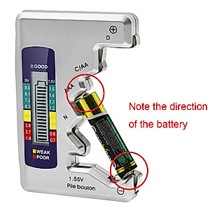 Wolfride AA Battery Checker Tester Universal Battery Tester 9v Battery Tester Digital Display for AAA AA C D N 9V Battery 1.55V Button Cell