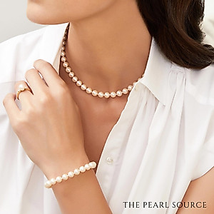 The Pearl Source 14K Gold 6-6.5mm Round White Japanese Akoya Saltwater Cultured Pearl Bracelet for Women
