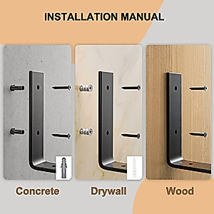 LuckIn 8 Inch Wall Shelf Brackets (Fit 7.25" Board) 4-Pack, Heavy Duty Black Iron, Mantel, Kitchen, Bathroom Floating Shelf Hardware