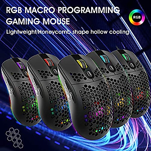 uvvy Cursor with Cable, 6 Gear DPI Mouse with Programmable Hole with Adjustable Cable RGB Mouse with Breathing Light