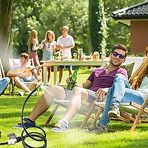 Patio Misters for Cooling Outdoor - 6.5Ft Outside Water Misting Cooling System with Two Spary Nozzles, Hose Attachment for Garden, Portable Mister for Pool Hummingbird Kids Water Playing (Black)
