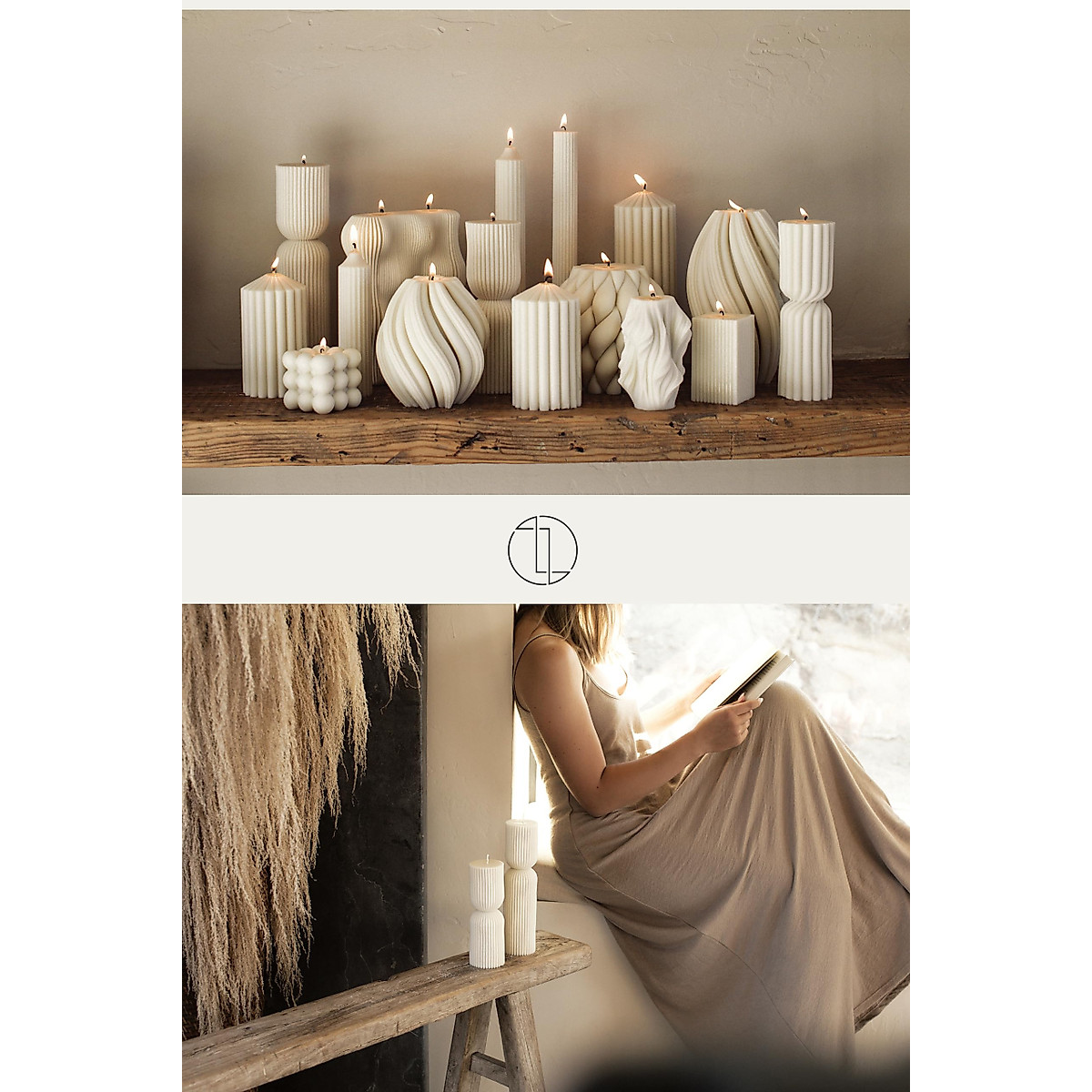 LAWA Hourglass Pillar Candle - Large Beautiful Handmade Pillar Scented Soy Wax Candle Elegant Bubble Aesthetic Candle Housewarming Gift Home Room Shelf Decor Idea White (Set of 2)