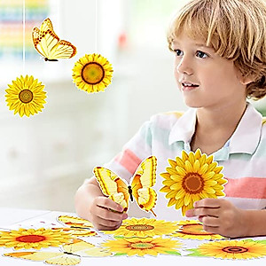 45 Pieces Spring Sun Flower Cutouts, Creative Springtime Flowers Accents Butterfly Gerbera Daisy Bulletin Board Classroom Decoration for Teacher Student School Birthday, 5.5 x 5.5 Inch (Vivid Style)