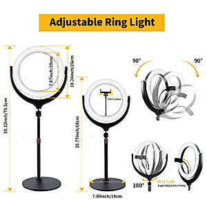 Auckoue 12'' Ring Light with Stand & Phone Holder, Dimmable Selfie Ring Light with Mirror, Desktop led Ring Light for Laptop Computer Video Conference, Live Streaming, YouTube, Vlogging, Makeup