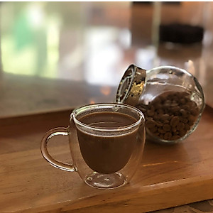 2-Pack,2.5 Oz]Espresso Cups With Handle and [2-Pack,12 Oz] Double Wall Glass Coffee Mugs with Handle