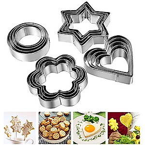 Cookie Cutters Biscuit Shapes Set, 12PCS Cookie Pastry Fruit Vegetables Stainless Steel Molds Cutters | Heart Star Circle Flower Shaped Mold Cookie Cutters For Halloween Christmas Valentine