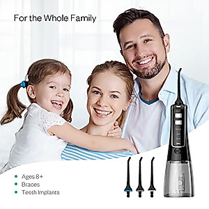 Water Dental Flosser for Teeth, 300ML Water Tank,Portable and Rechargeable Dental Oral Irrigator IPX7 Waterproof Powerful Battery Life Water Teeth Cleaner Picks (Black)
