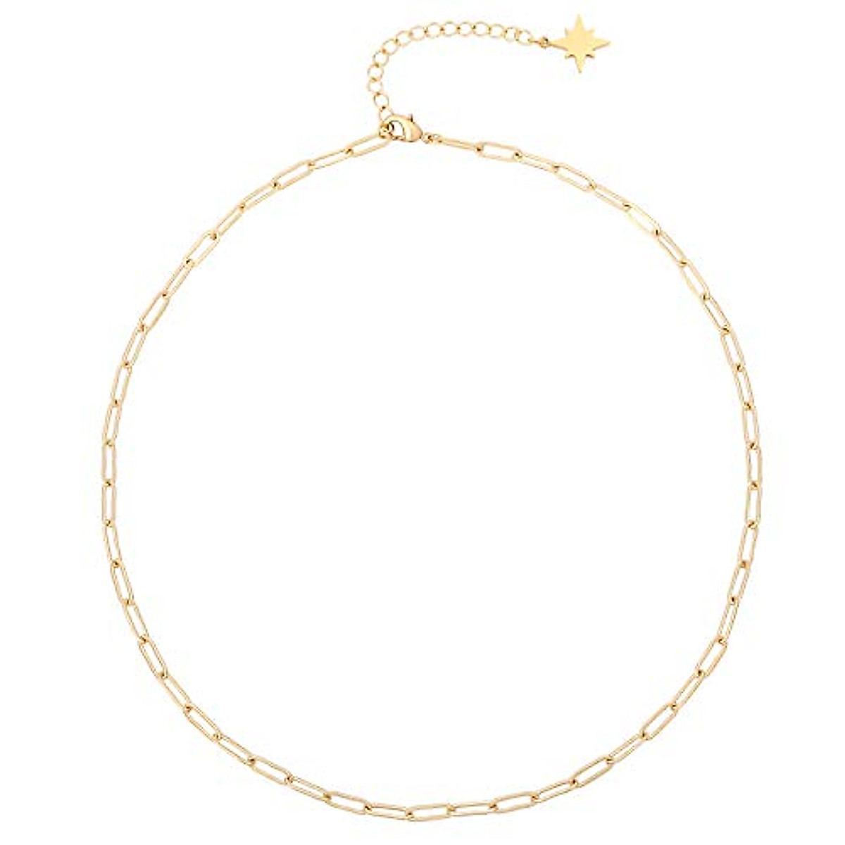 Aobei Pearl 18k Gold Oval Link Chain Choker Paperclip Necklace North Star Charm Short Adjustable Layering Necklace Minimalist Jewelry for Women 16’’