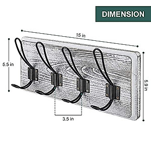 Key Holder for Wall Set of 2, Wall Mounted Coat Racks Wood Rustic Hat Holder with 4 Hooks, Towel Hook Hanger for Entryway Living Room Bedroom Kitchen Bathroom (Gray White)