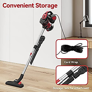 INSE Corded Vacuum Cleaner, 600W Powerful 18000Pa Vacuum Cleaner, 6-in-1 Versatile Lightweight Corded Stick Vacuum Cleaner for Pet Hair Hardwood Floor - Crimson