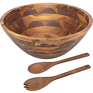 AIDEA Salad Bowls, Wooden Salad Bowls Set, Large Acacia Wood Serving Bowl for Fruits, Salad, 12.5" Big Salad Bowl with Serving Utensils