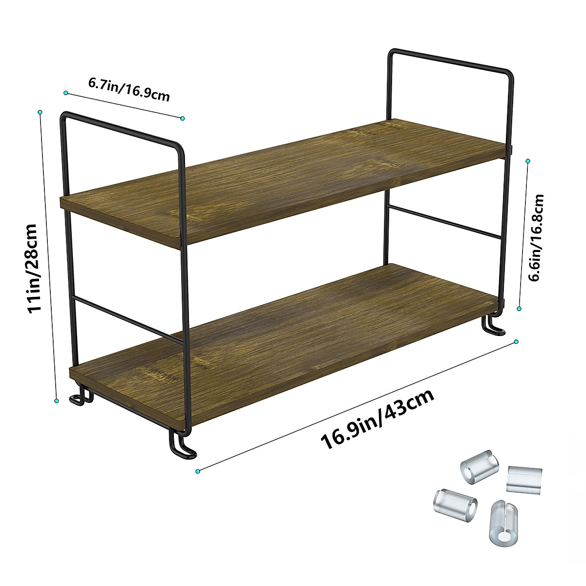 zeochyni 2 Tier Bathroom Countertop Organizer, Bamboo Vanity Tray Makeup Shelf Skincare Perfume Organizer or Kitchen Spice Rack for Countertop Storage (Black & Brown)