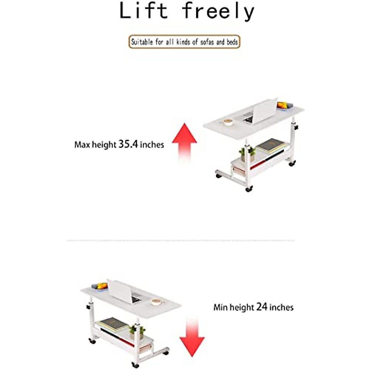 Desk Universal Movable Table Small Spaces Storage Convenient Desk Portable Computer Desk Adjustable Home Office Bedside Home Office Living Room Height Sofa Furniture Desk Size 15.7 * 31.5 Inch