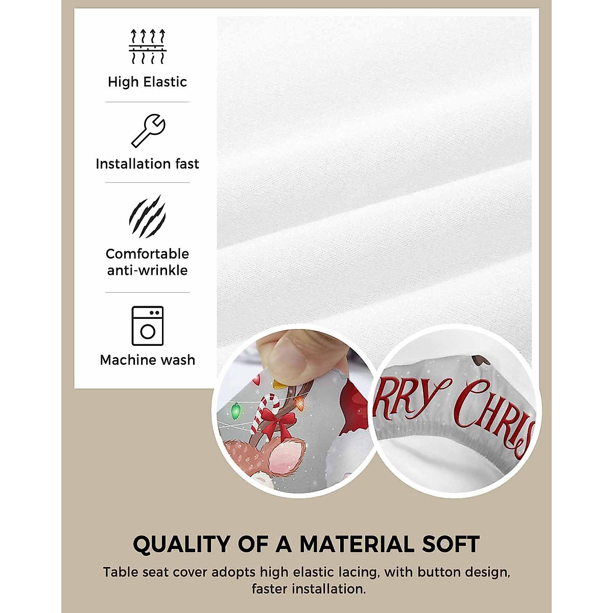 Santa Claus Chair Seat Covers for Dining Room Stretch Chair Seat Covers Set of 6, Chair Seat Protector Cushion Slipcovers for Kitchen Restaurant Office Red Grey Christmas Elk Ball Pine Silver