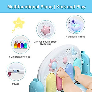 BABY JOY Baby Play Mat, Kick and Play Gym with Detachable Piano, Super Soft Foot Gym Carpet Fitness Rack, 4 Rattle Pendants and 1 Moon, Ideal for Baby Room (Blue)
