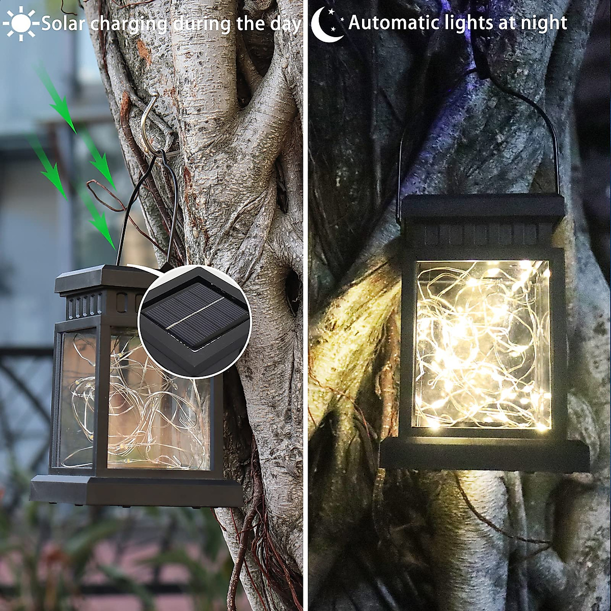 Solar Lanterns Outdoor Hanging Solar Star Lantern 4PCS LED Warm Light for Halloween & Christmas, Solar Powered Led Lantern Decorative for Patio Yard Garden.