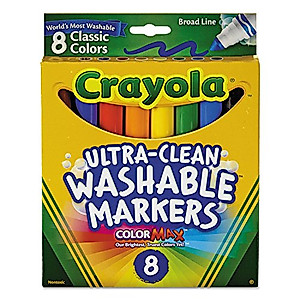 Crayola Ultra-Clean Washable Markers, Broad Line, 8 Count, Classic Colors - Pack of 1