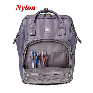 Kah&Kee Nylon Backpack Diaper Bag with Laptop Compartment Waterproof Work Travel School for Women Man (Black)