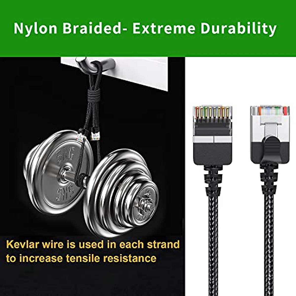 JUXINICE Ultra Thin CAT6a Ethernet Cable 1.5FT Short, Flexible and Light,Ultra Short Crystal Head is Easy to Bend Right Angle, 10Gigabit/Sec Network/High Speed Internet Cable in Nylon Black